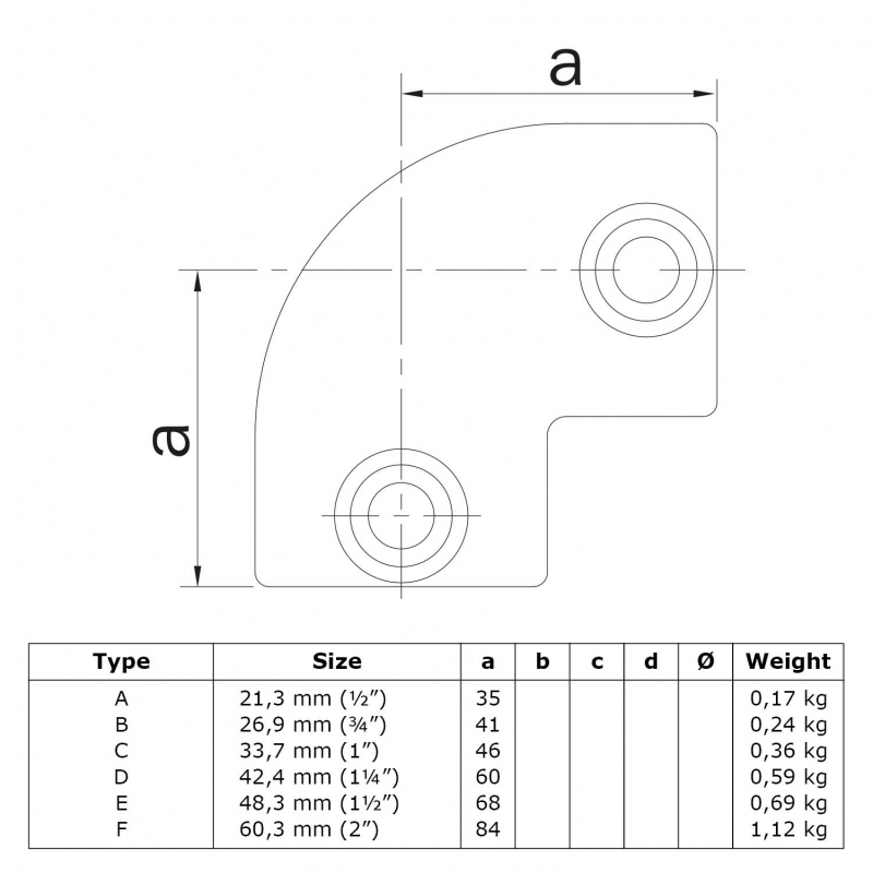 Coude à 90 degrés pour cintrage de tube en structure Diamètre M - 5/4 Coude à 90 degrés pour cintrage de tube en structure Diamètre M - 5/4